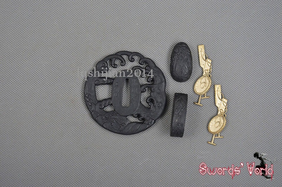 Steel Tsuba Set Hand Guard Kashira Fuchi Brass Menuki Diy Sword ...