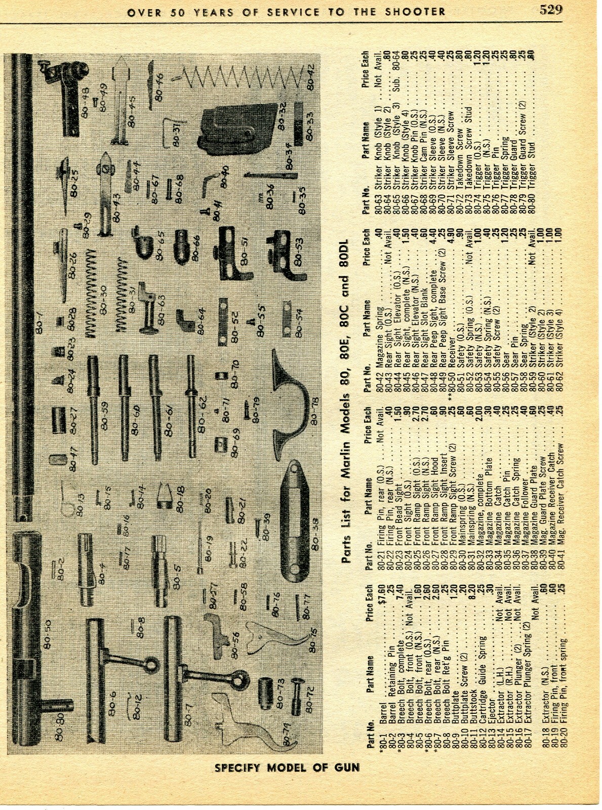 1963 Print Ad of Marlin Model 80 80E 80C & 80DL Rifle Parts List | eBay