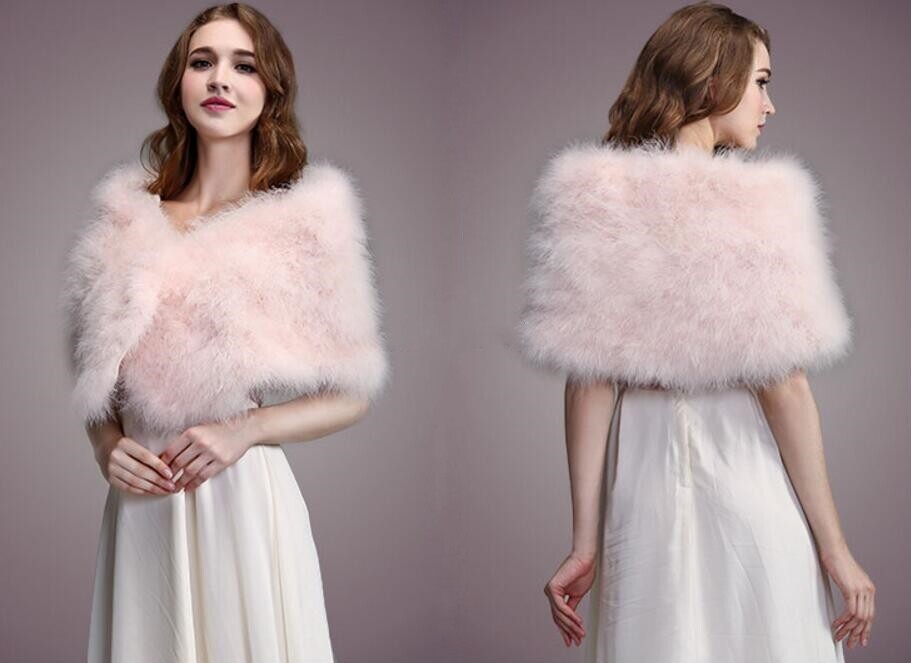 Casual Solid Ostrich Feather Shawl Wrap Bride Wedding Stole Turkey Fur ...