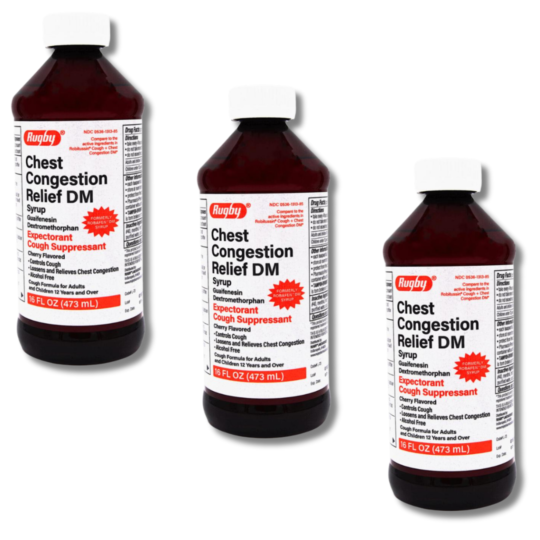 Rugby Chest Congestion Relief DM Syrup - 16 Fl Oz | Cherry (1-2027) - 3 ...