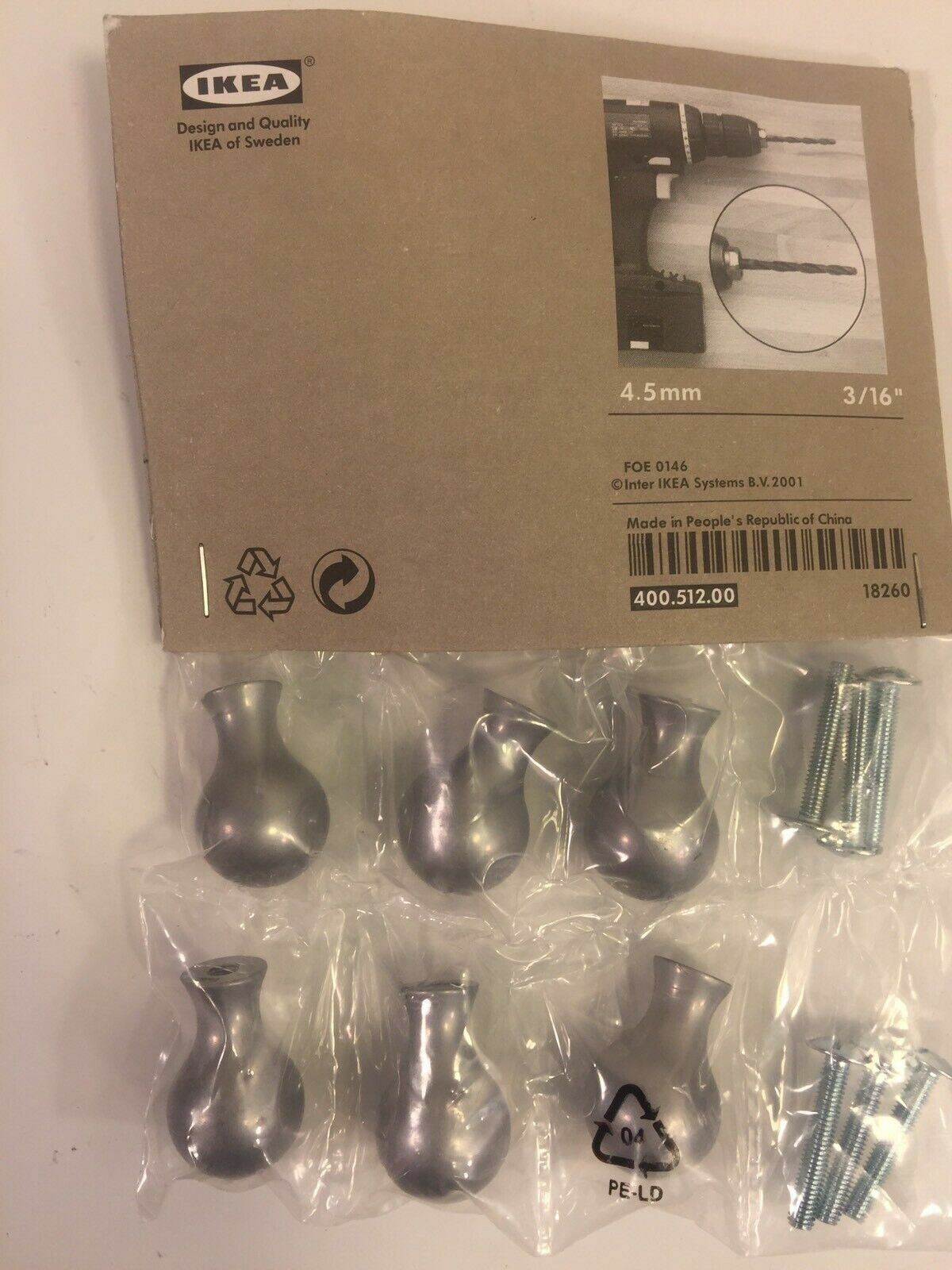 Ikea Kosing Brushed Nickel Silver Metal Cabinet Door Drawer Pulls 6 Pack Knobs | eBay