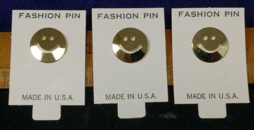 3X Vintage/Classic Gold Tone Smiley Face Pins/Brooch Made in USA:Happy ...
