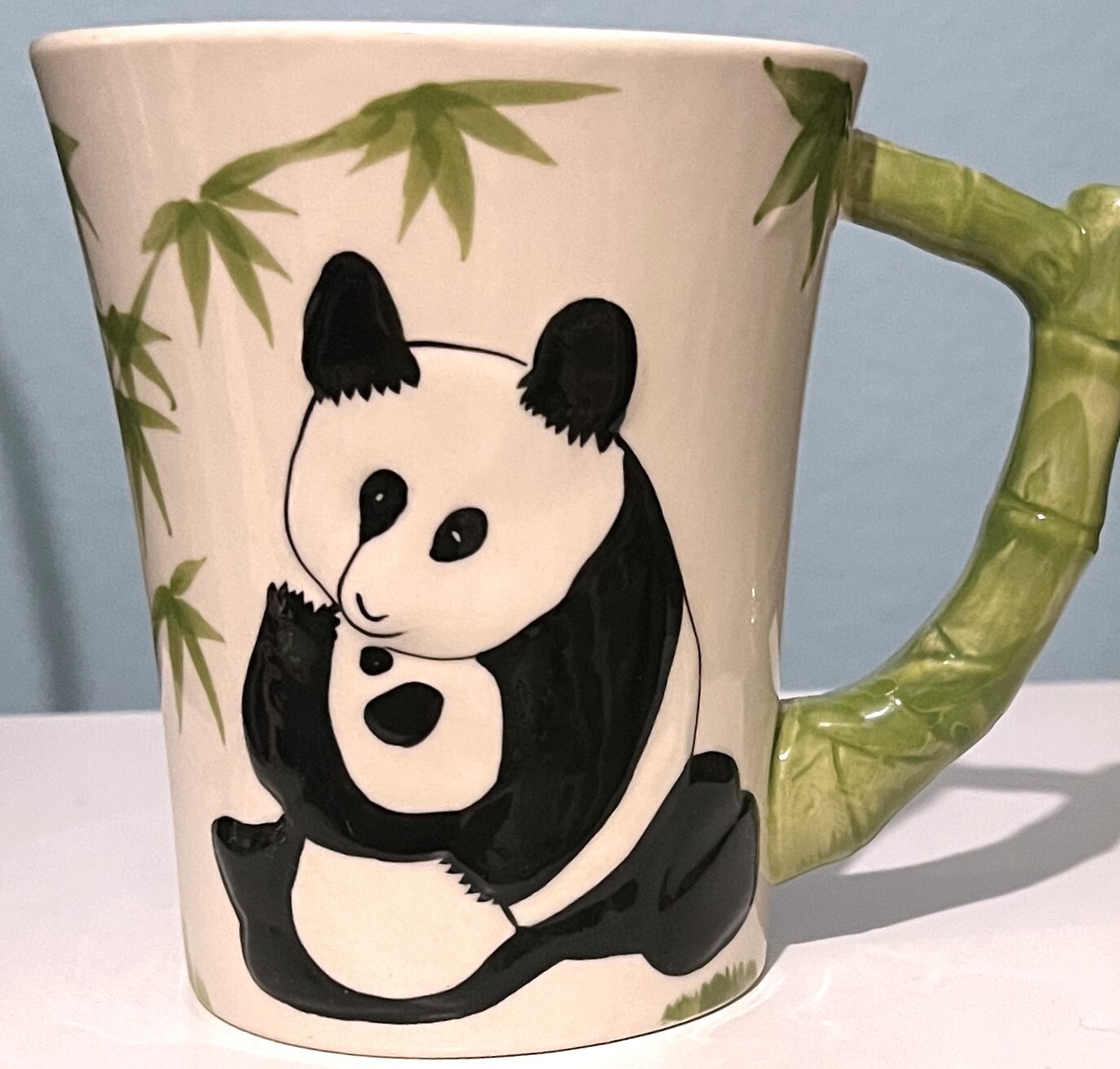Pier 1 Imports Ceramic Coffee Mug Raised Panda Bamboo Handle Hand Painted 16 Oz | eBay
