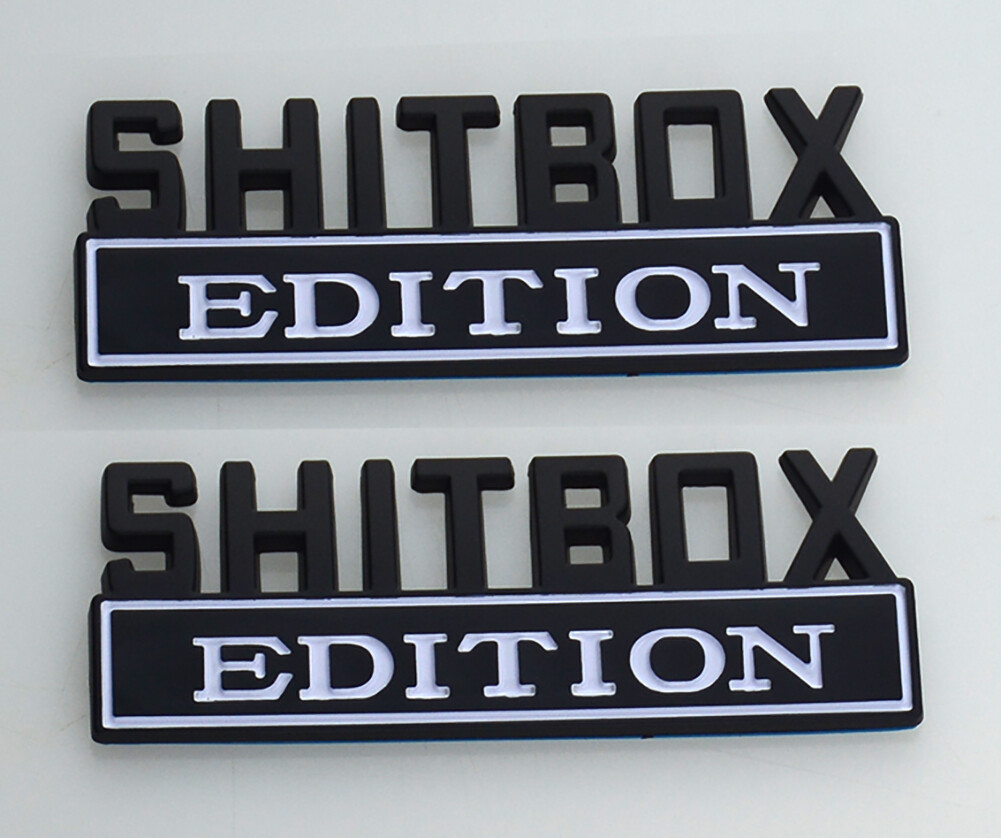 Pair Set SHITBOX EDITION emblem 3D Fender Badge Decal Car Truck White ...