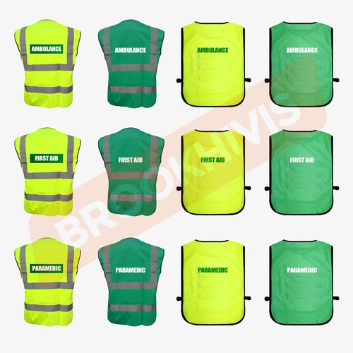 FIRST AID HI VIZ VIS WAISTCOAT VEST TABARD JACKET MEDICAL AMBULANCE ...