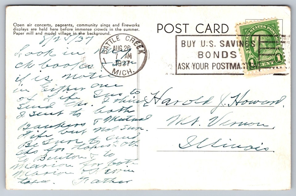 Baseball Diamond Kindleberger Park Parchment Michigan MI 1937 Postcard ...