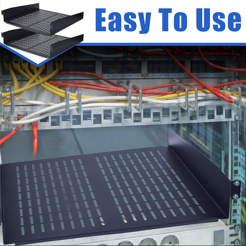 2 Pack Rack Shelf Vented Rack Mount Shelf Universal Heavy Duty Server ...