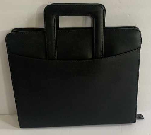 Attache Portfolio Briefcase Bag Black Faux Leather Retractable Handle ...