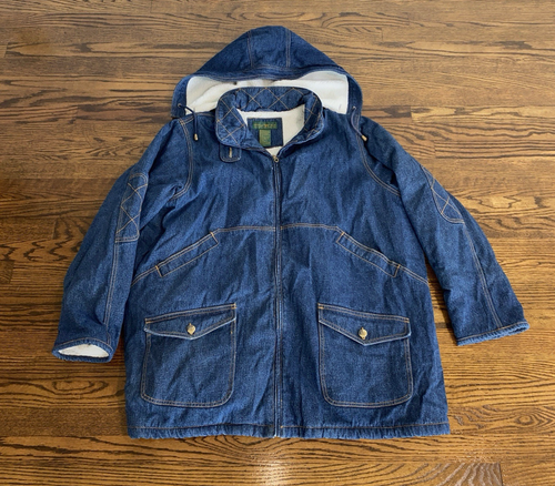 Vtg Hunters Run Sherpa Long Field Chore Barn Coat Jacket Denim Womens ...