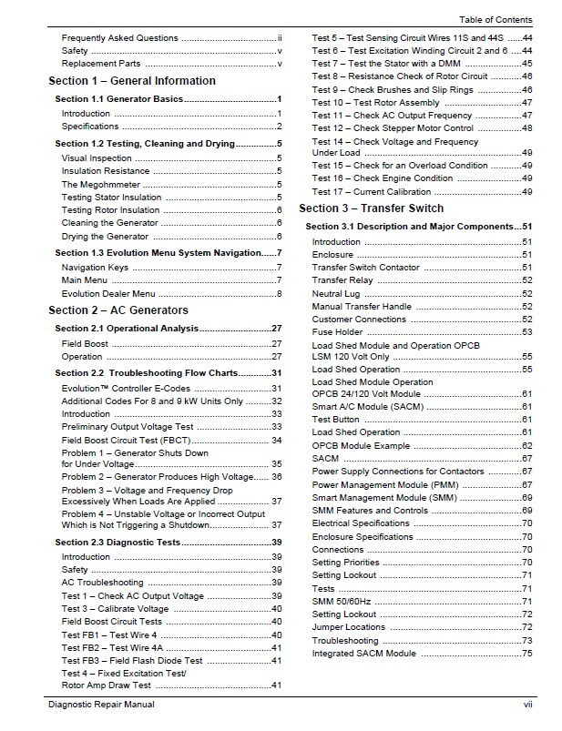 Generac Diagnostic Repair Manual Air-Cooled Evolution 1.0/2.0/WiFi | eBay