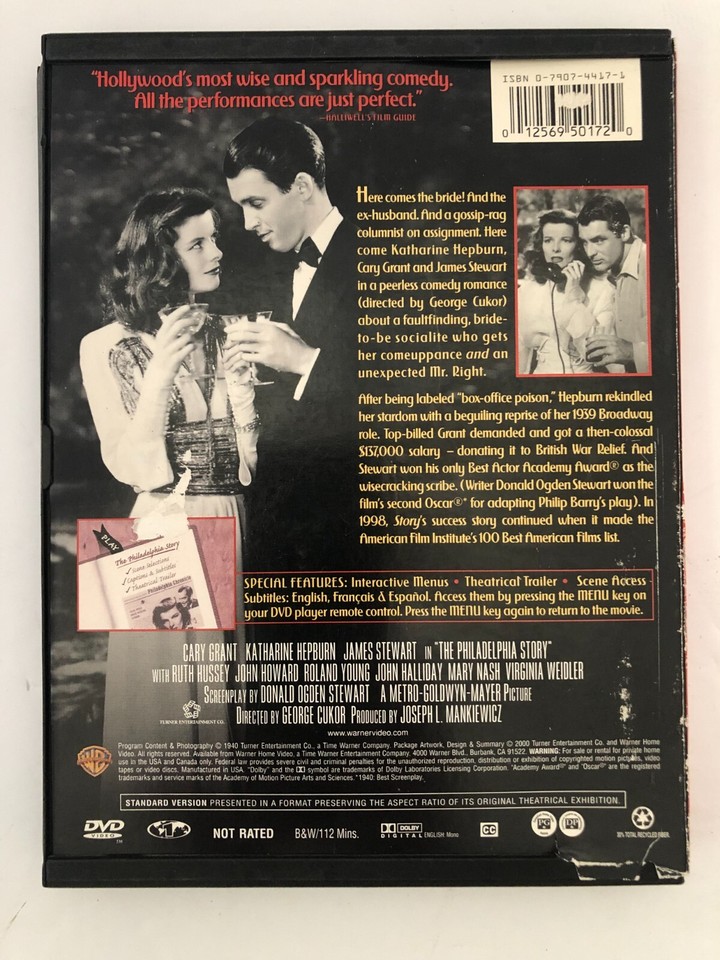 The Philadelphia Story DVD Katherine Hepburn Jimmy Stewart Cary Grant ...