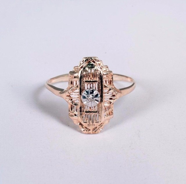 10K Yellow Gold Filigree Diamond Chip Ring , Size 10.25 | eBay