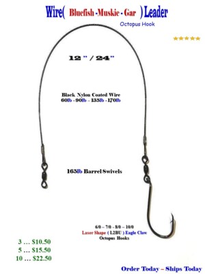 Heavy Wire ( Bluefish - Muskie ) Rigs Leader Pike Musky Pickerel Drum ...