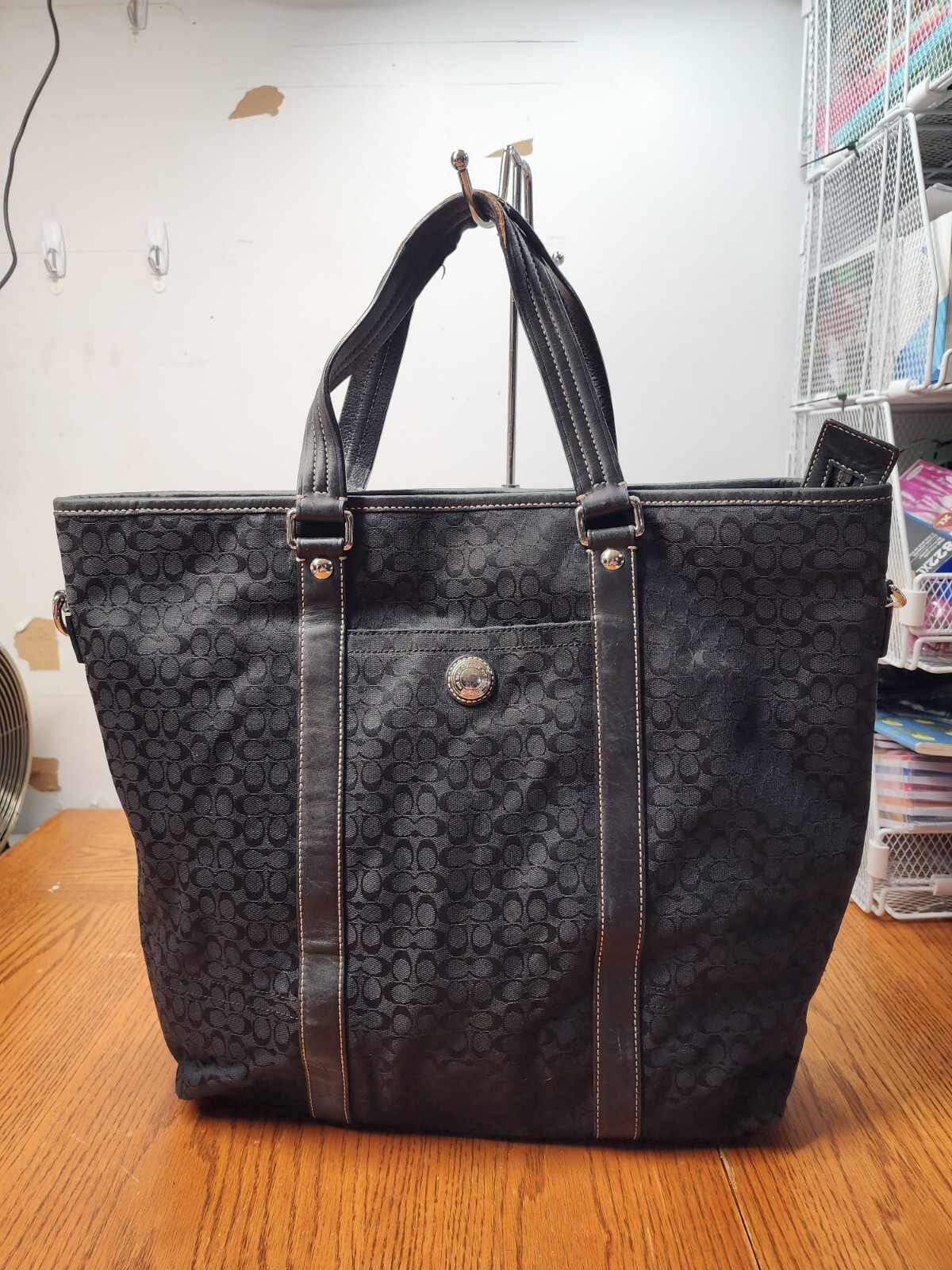 Coach Black Signature With Black Leather Trim Tote Ba… - Gem