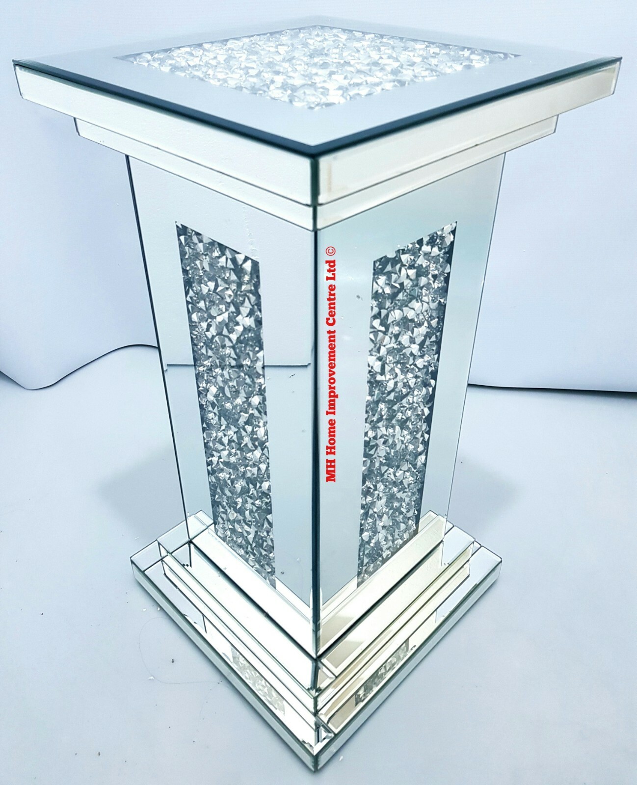 Sparkly Diamond Crush Crystal Square Side End Table Pillar Step Design ...