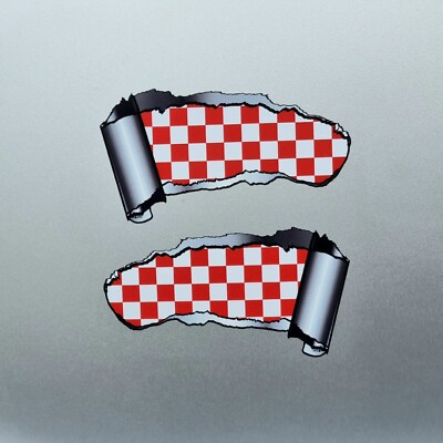 2x Red & White Chequered Flag Ripped Metal Slash Vinyl Sticker For Car ...