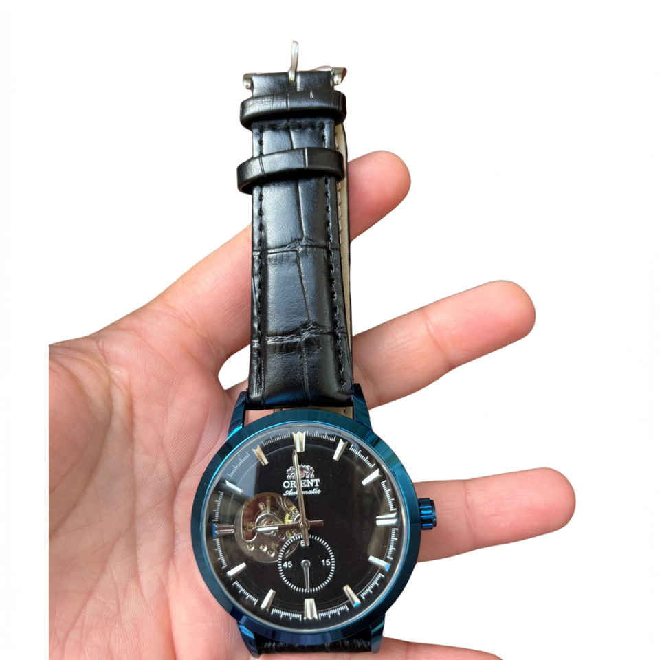 Orient Automatic Mechanical Watch Unisex Open Heart Hollow Dial Leather ...