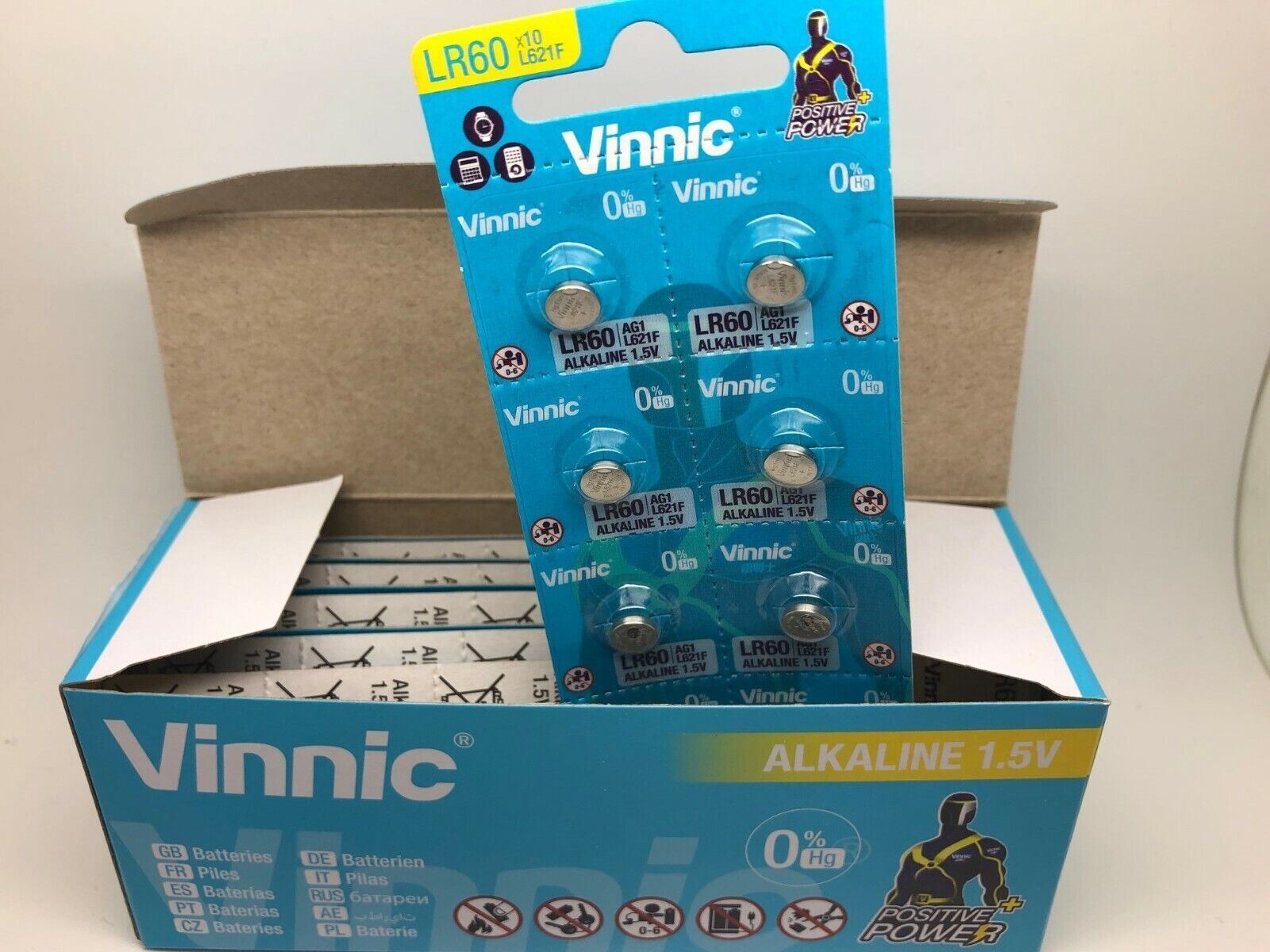 100x L621 Vinnic Alkaline Batteries 1.5V Button Cell L621F LR60 LR621 ...