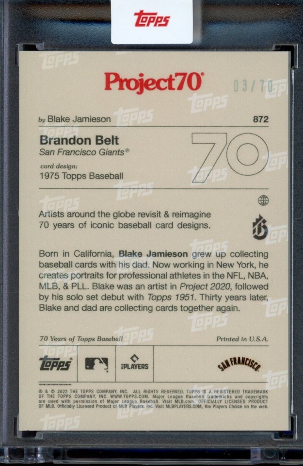 2021 Topps Project 70 Card #872 Brandon Belt by Blake Jamieson Rainbow ...