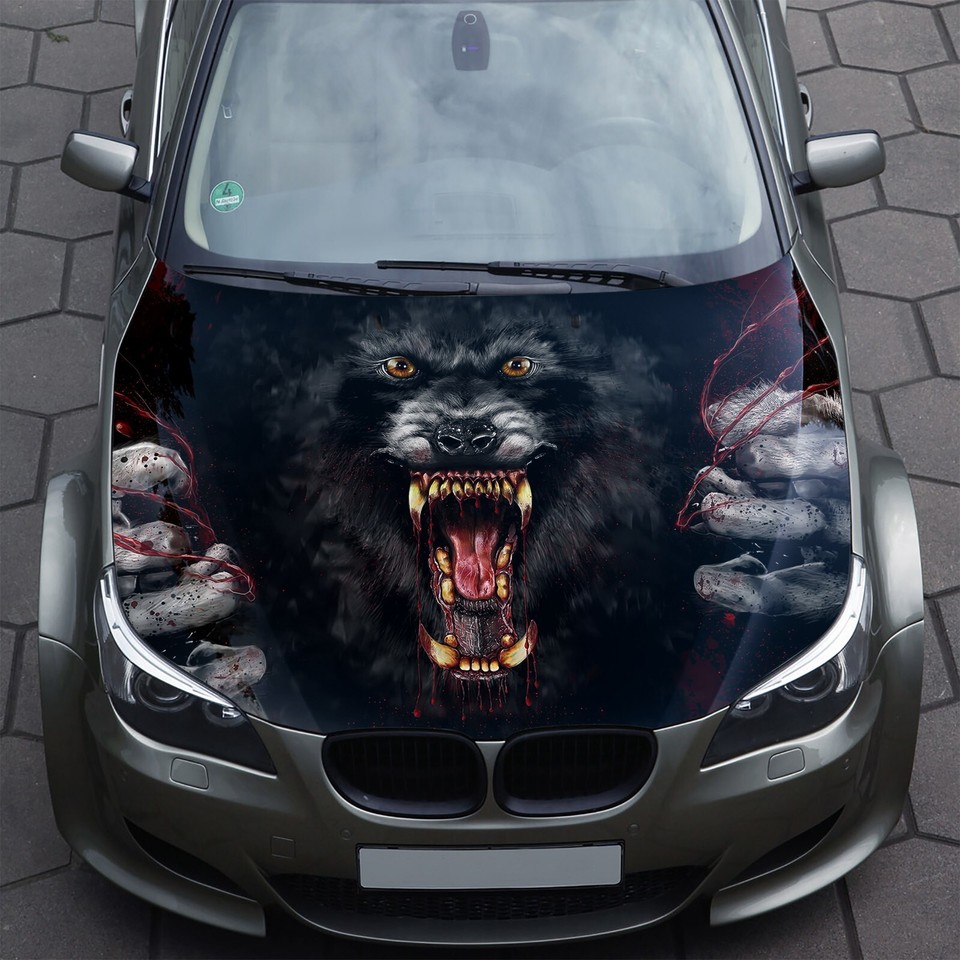 Blood Angry Wolf Car Hood Wrap Decal Vinyl Sticker Full Color Graphic ...