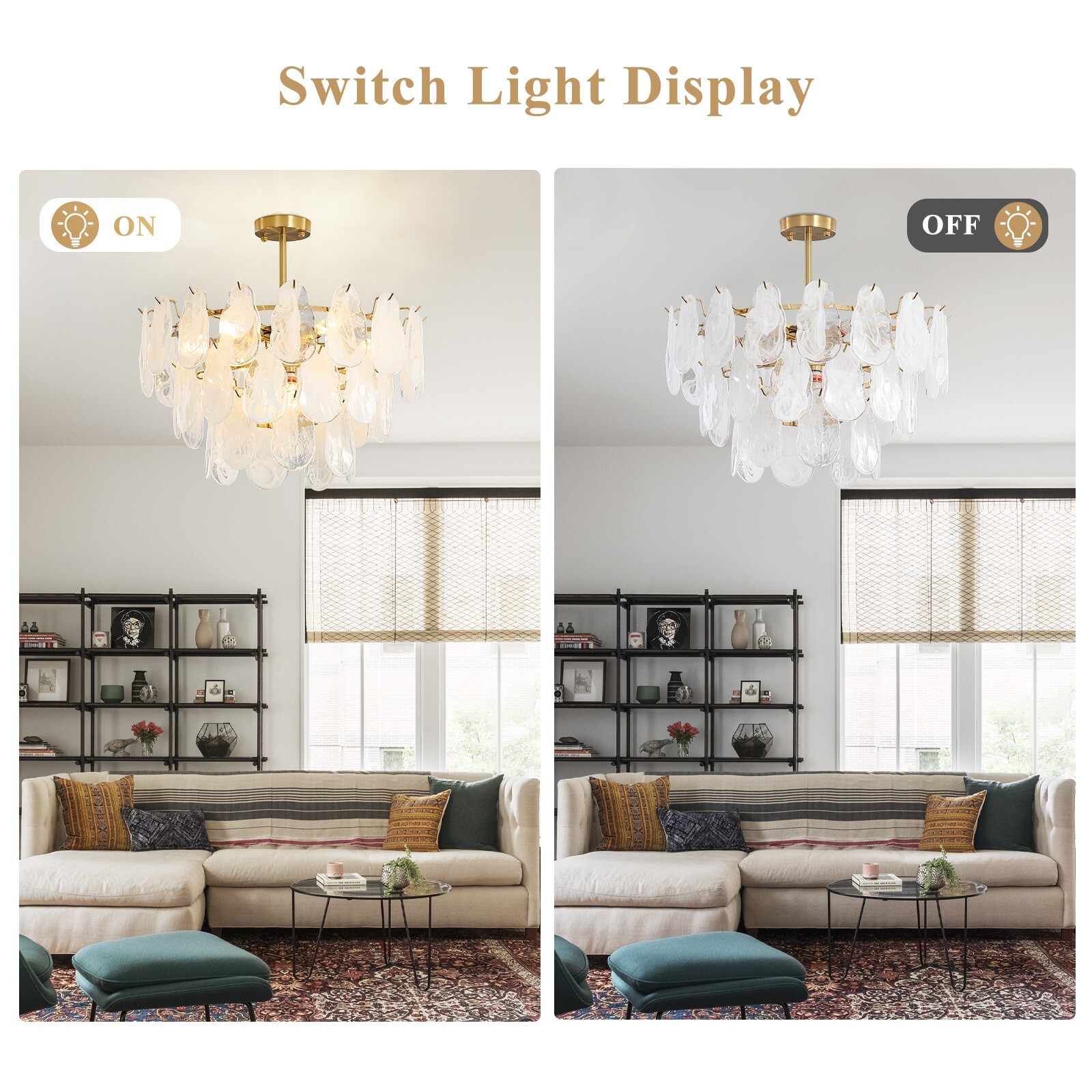 24'' Gold 9-Light Modern Metal Crystal Chandelier, 3000k E12 Bulbs ...
