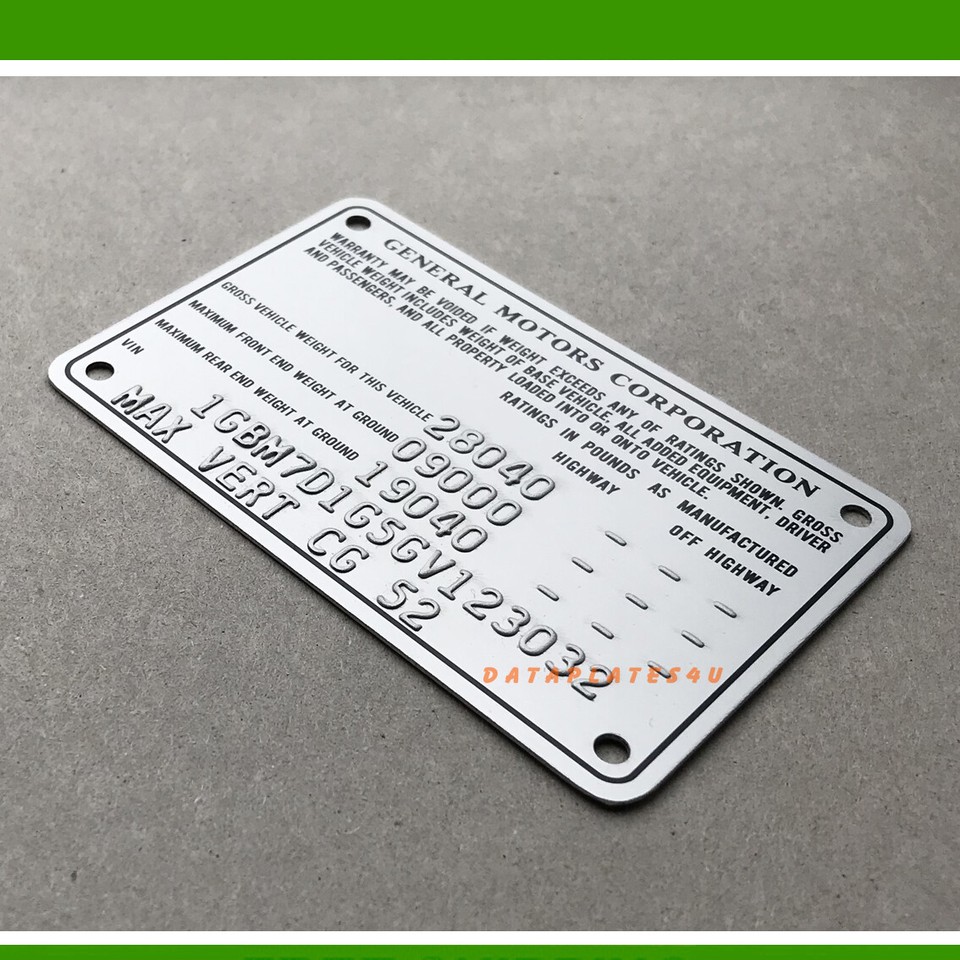 GMC DATA TAG 1981-1989 C10 C20 TRUCK BLAZER PICK UP PLATE | eBay