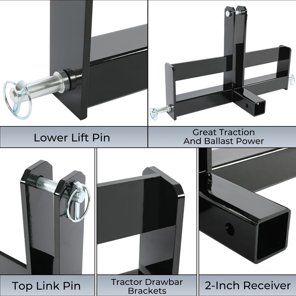 3 Point 2" Receiver Hitch Drawbar W/Suitcase Weight Brackets for CAT 1 ...