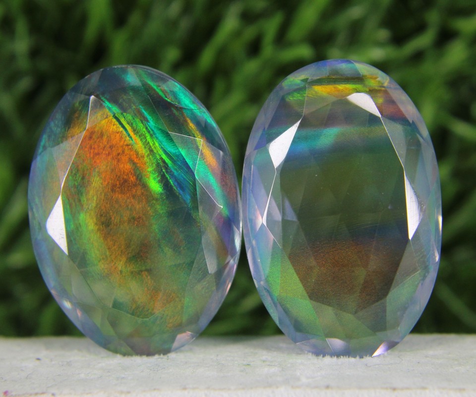 44.10 Ct Oval Cut Fire Opal Triplet Multi Color Loose Gemstones Pair ...