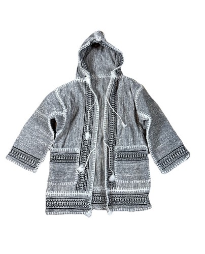 Vintage Baja Jacket Hooded Black Gray Nepalese Sweater Cardigan Tie ...
