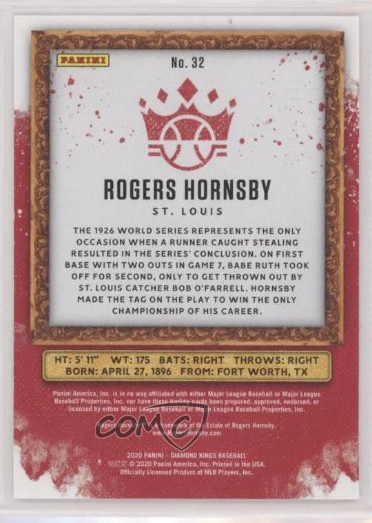 2020 Panini Diamond Kings Artist Proof Gold 29/49 Rogers Hornsby #32 ...