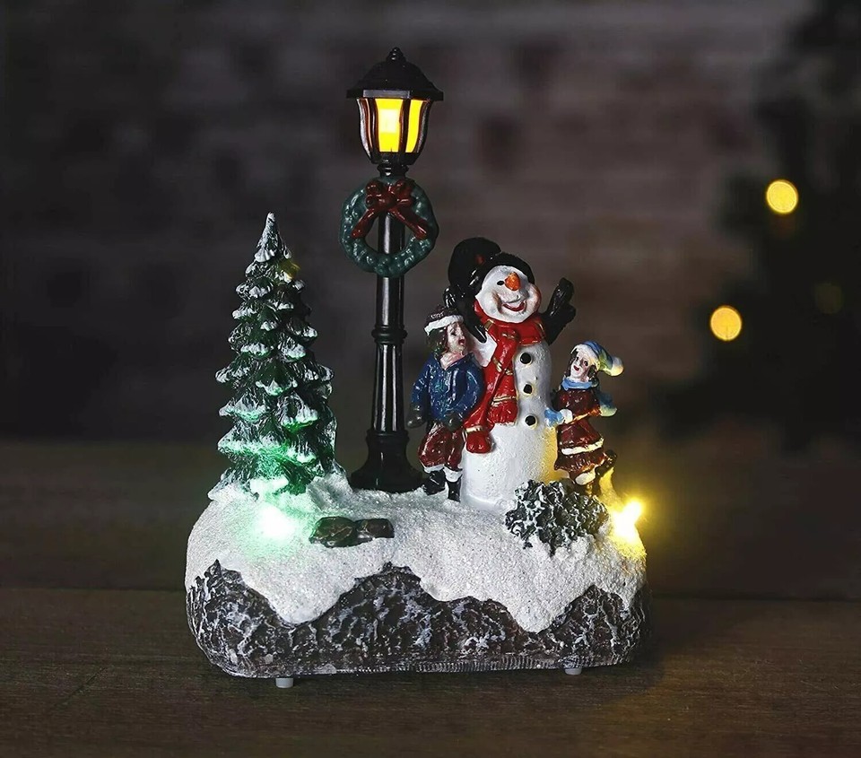 Christmas Village Scene Ornaments Musical LED Moving Xmas Decoration ...