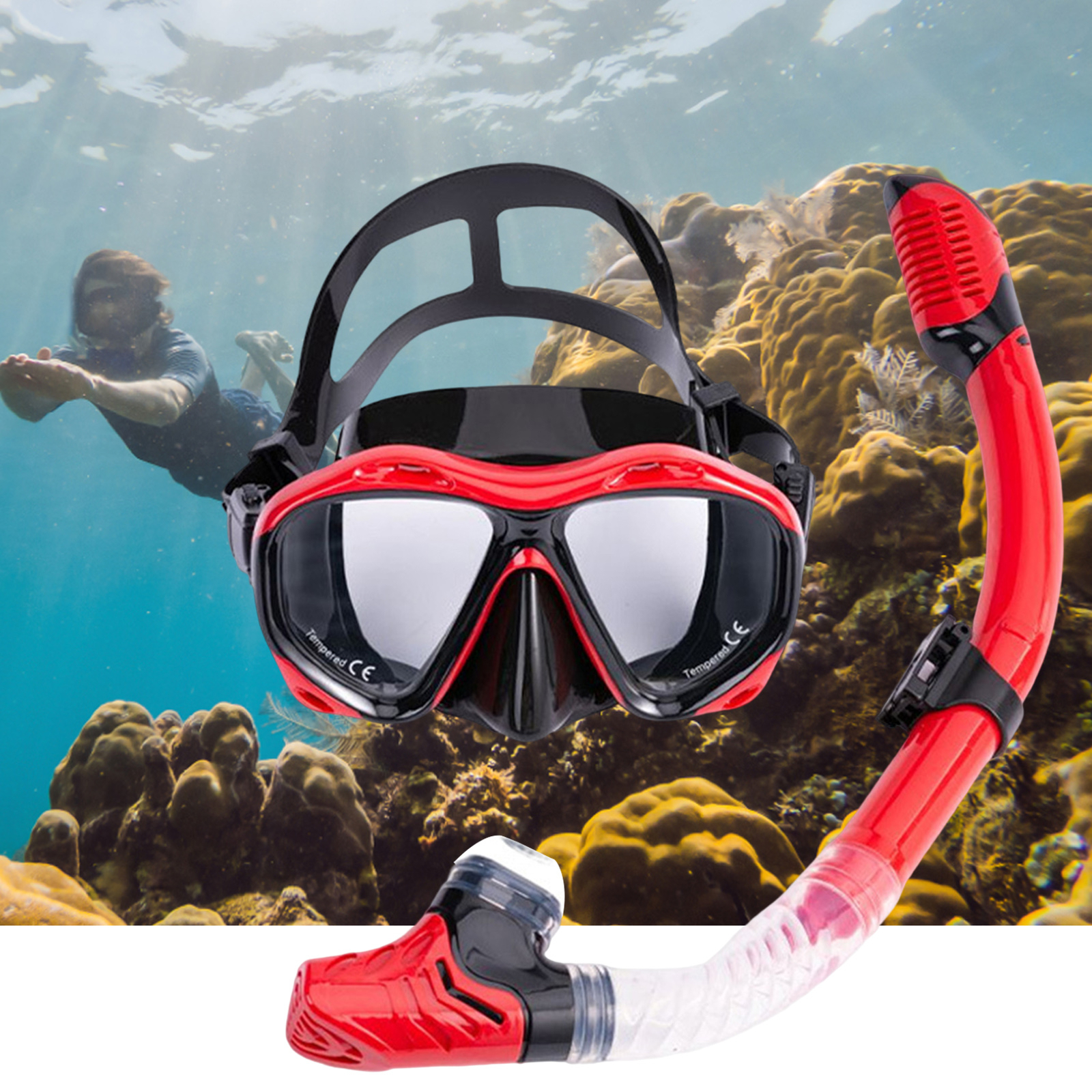 Scuba Snorkel Set Large Frame Silicone Diving Face Goggle Full Dry ...