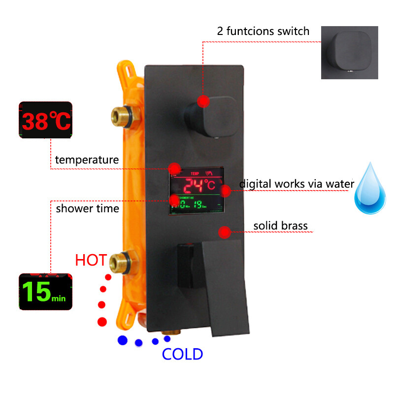 Concealed Box Black 2-way Digital Display Shower Diverter Mixer Control ...