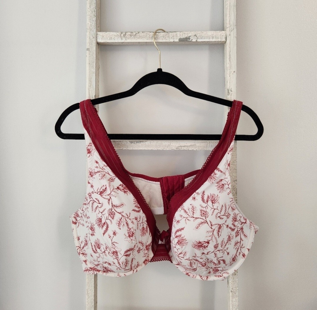 Cacique 46DDD red white floral triangle smooth underw… - Gem