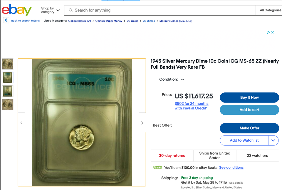 1945 PCGS MS64 🔴 FULL BANDS Not On Tag Because BROADSTRUCK FB Mercury ...