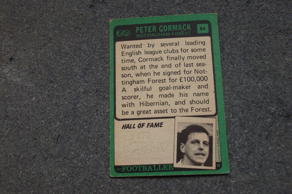 A&BC Footballers Scottish 1970 PETER CORMACK(Notts Forest) Card No 64 ...