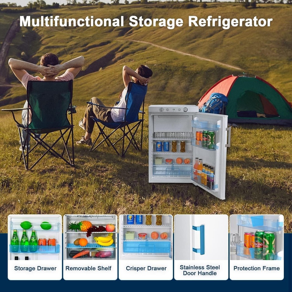 Smad 3 Way 110V/12V/Propane Fridge RV Cabin 3.5 cu ft Gas Refrigerator ...