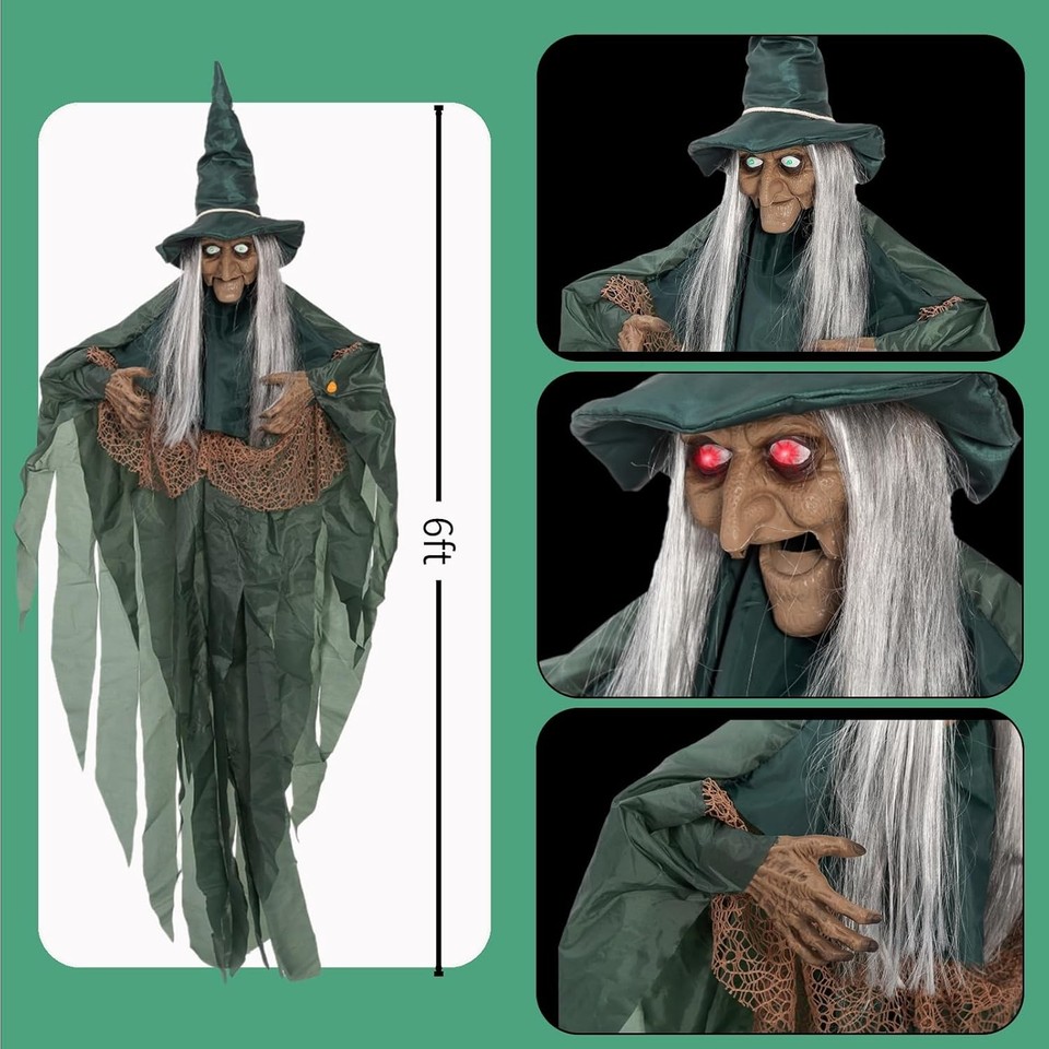 Halloween Animatronics Motion Activated 6ft Creepy Hanging Witch with ...