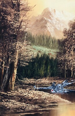 Crashed X-wing star wars upcycled thrift store painting art print ...