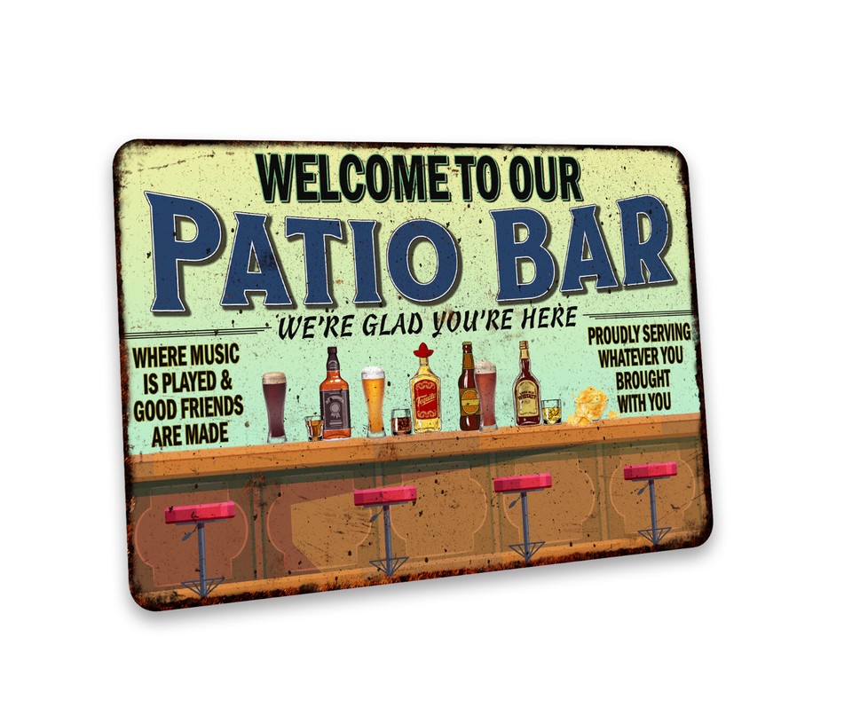 Welcome Patio Bar Sign Backyard Decor Beer Outdoor Bar Barbecue ...