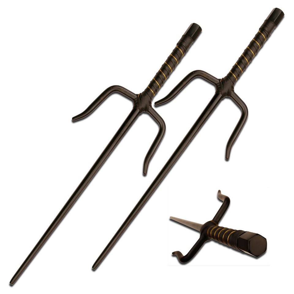 Metal Sai Martial Arts Weapon, Chrome or Black (Pair) - Add Pouch Case ...