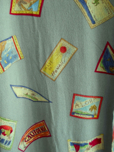 VTG 90s IZOD Hawaiian Tropical Paradise Travel Post Card Labels Shirt w ...