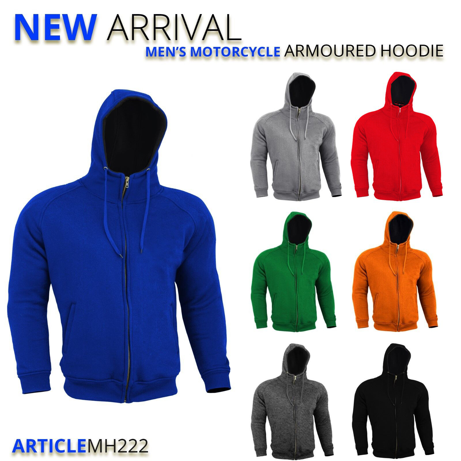 Motorcycle Hoodie for Men Fleece Jacket with Removable Armours ...