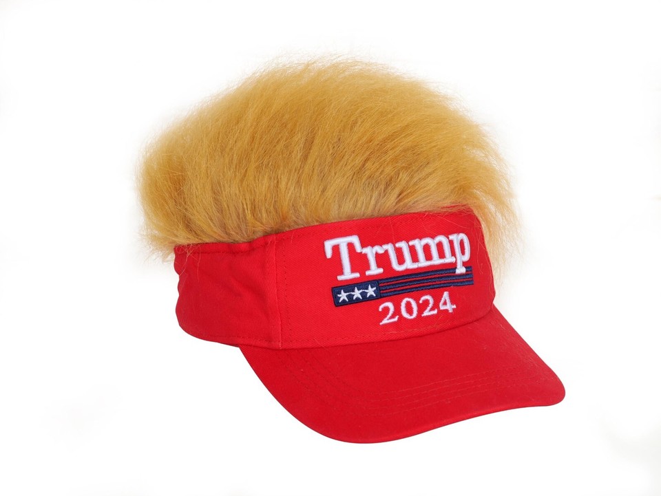 ON SALE!! 2024 President Donald TRUMP Red Trumpy Visor Hat w/Gold Hair ...