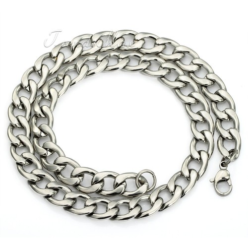 11MM 36" Long MENS CHAIN Huge Silver Stainless Steel Curb Cuban Link ...