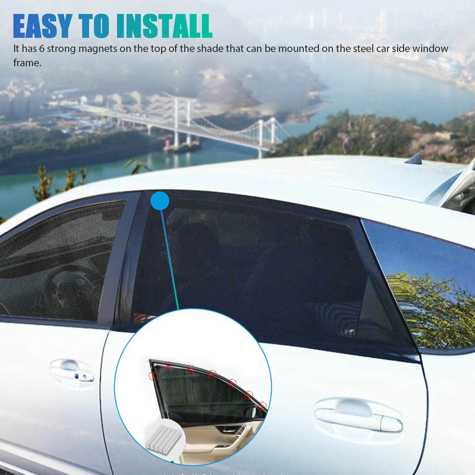 4x Magnetic Car Side Window Sun Shade Cover Visor Mesh Shield UV Block ...