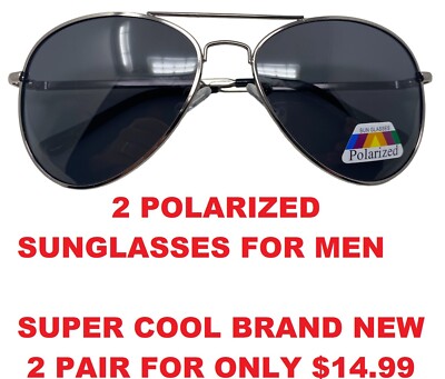 2 Pack Polarized Sunglasses for Men Aviator Style-Silver Frame Black ...