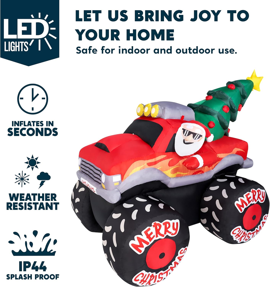 7 FT Long Christmas Inflatable Santa Driving Truck with Christmas Tree ...