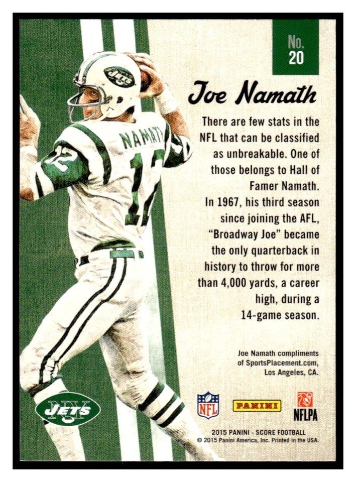 2015 Score Gridiron Greats Gold 20 Joe Namath New York Jets NFL ...