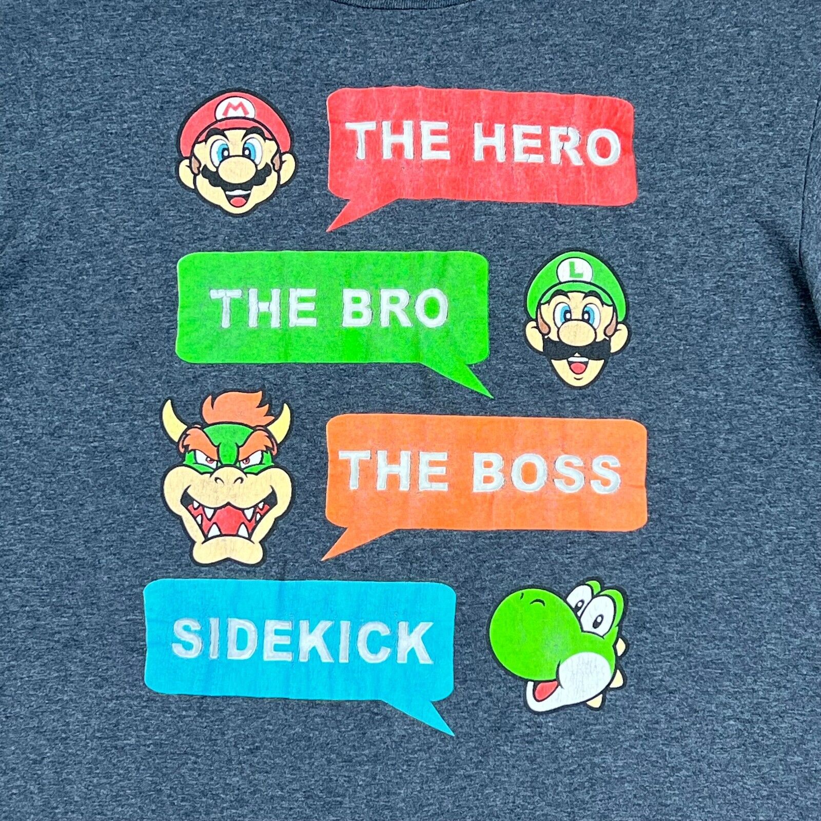 SUPER MARIO Gray Luigi Bowser Yoshi Graphic Print Sho… - Gem